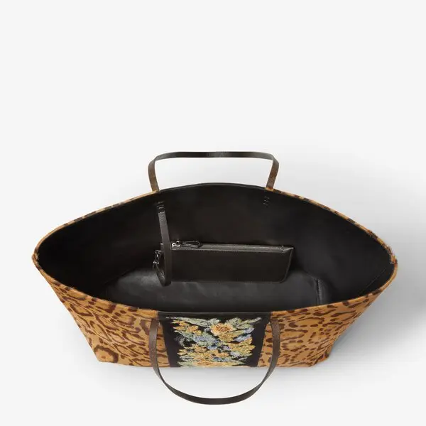 Fendi Medium Roll Jaguar Print Cavallino Leather Shopper With Embroidery